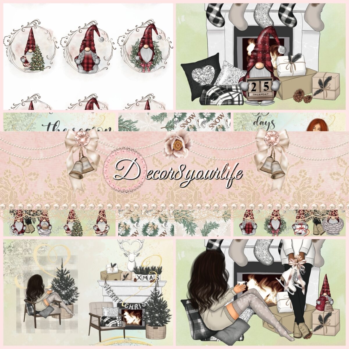 7x10 Paper Pack Modern Girl Christmas | Cute Scrapbook Papers