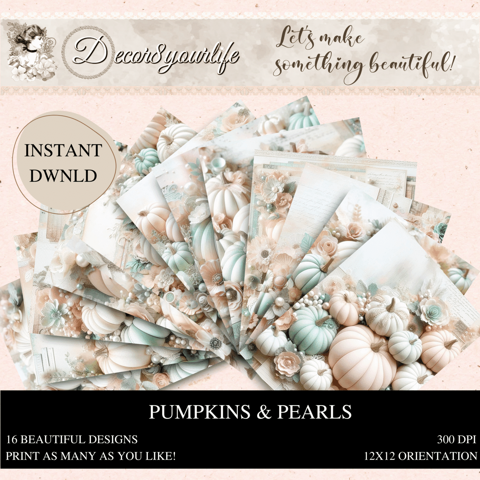 Pumpkins & Pearls Digital Scrapbook Paper Collection | DIY Crafts